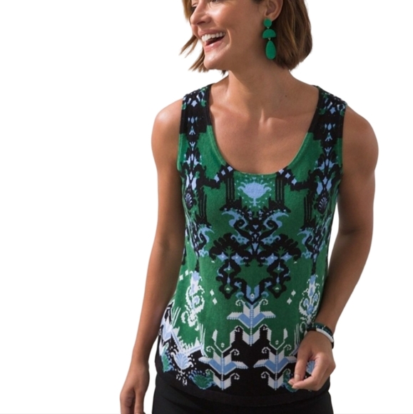 Chico's | Tops | Chicos Linen Blend Ikat Jacquard Sleeveless Tank Top ...